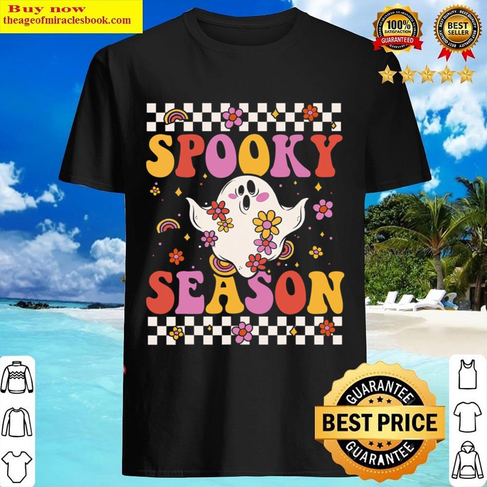 Retro Hippie Halloween Cute Ghost Spooky Season Funny Shirt
