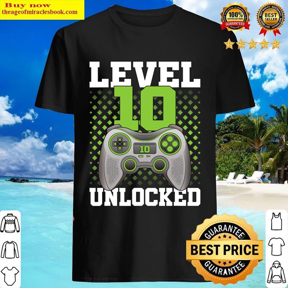 Level 10 Unlocked Gaming 10 Years Old Gamer 10th Birthday Shirt