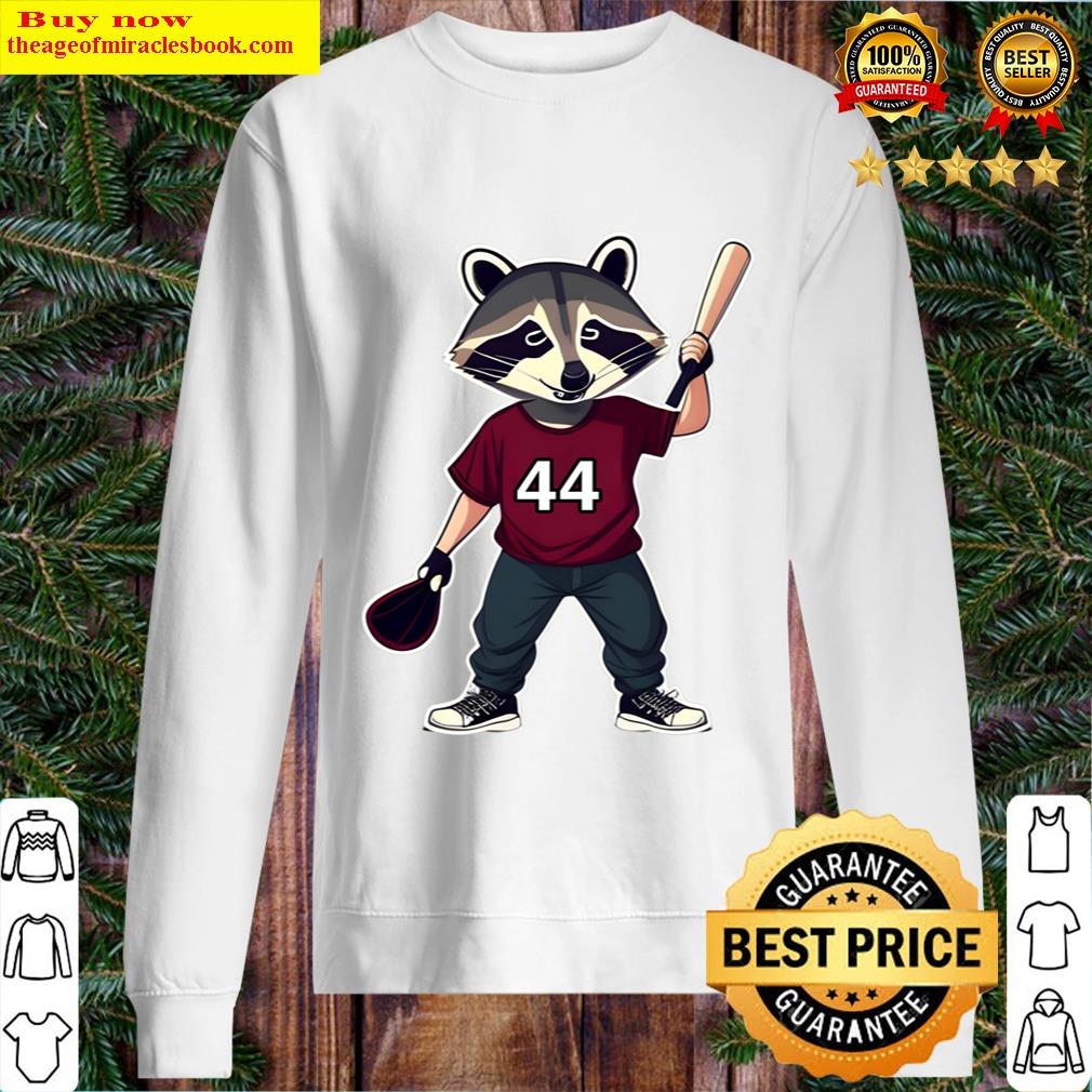 Victory Raccoon Cartoon Raccoon Playing Baseball In Number 44 T-shirt