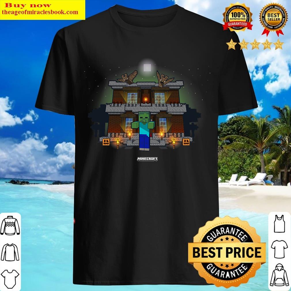 Minecraft Halloween Zombie Bats Haunted House T-shirt