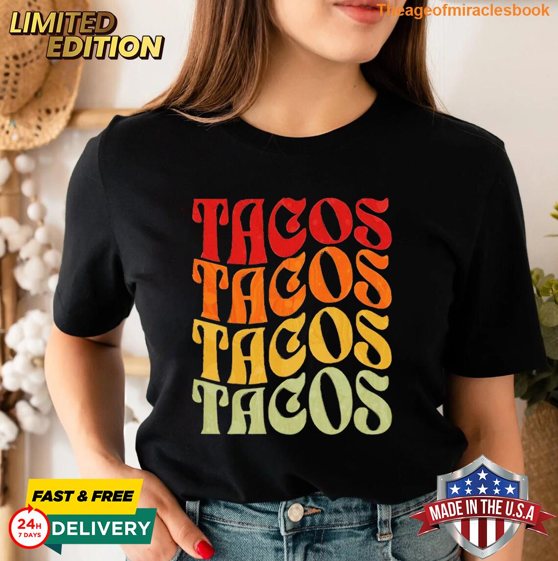 Retro Vintage Tacos Mexican Food Party Funny Taco T-shirt