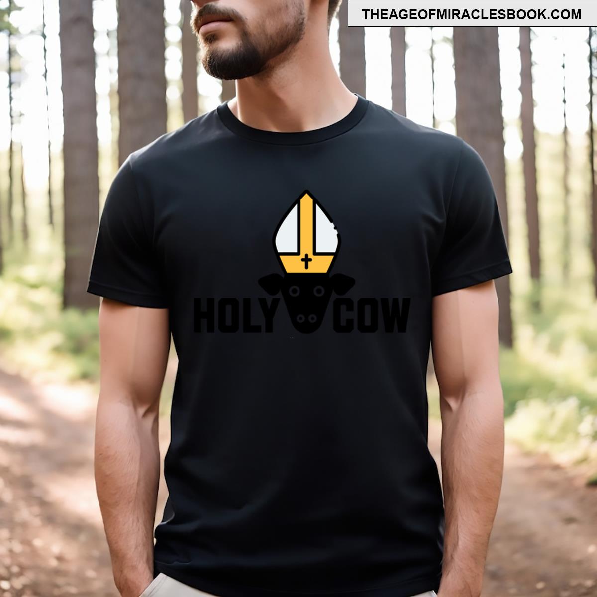 Holy Cow Funny Cow Pope Hat Christian Pope Cow Design T-shirt