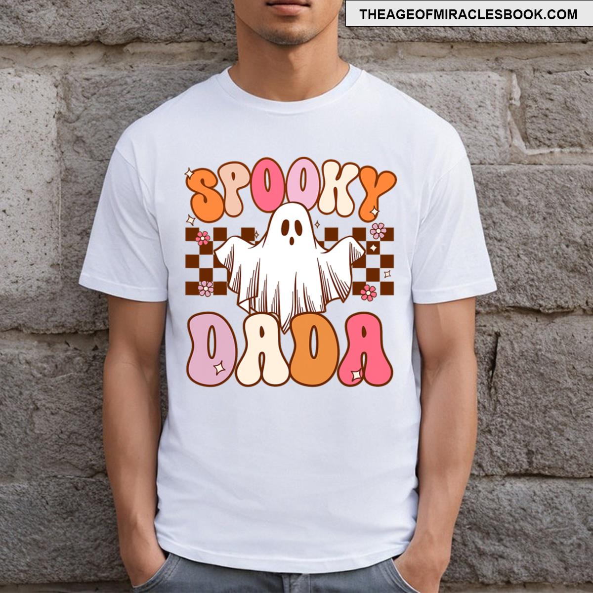 Spooky Dada Halloween Dad Ghost Costume Retro Groovy T-shirt