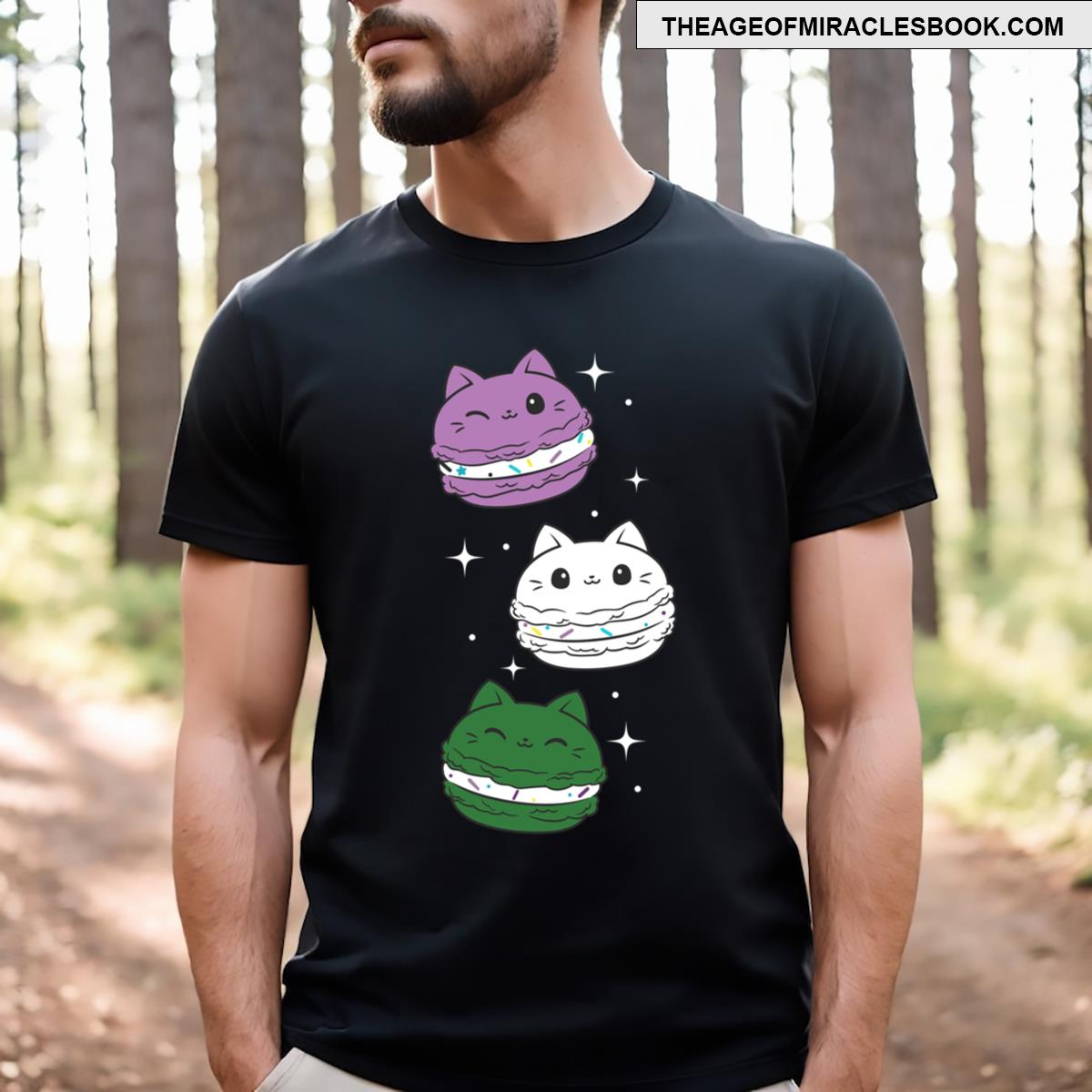 Subtle Genderqueer Pride Flag Cute Cat Kawaii Macaron T-shirt