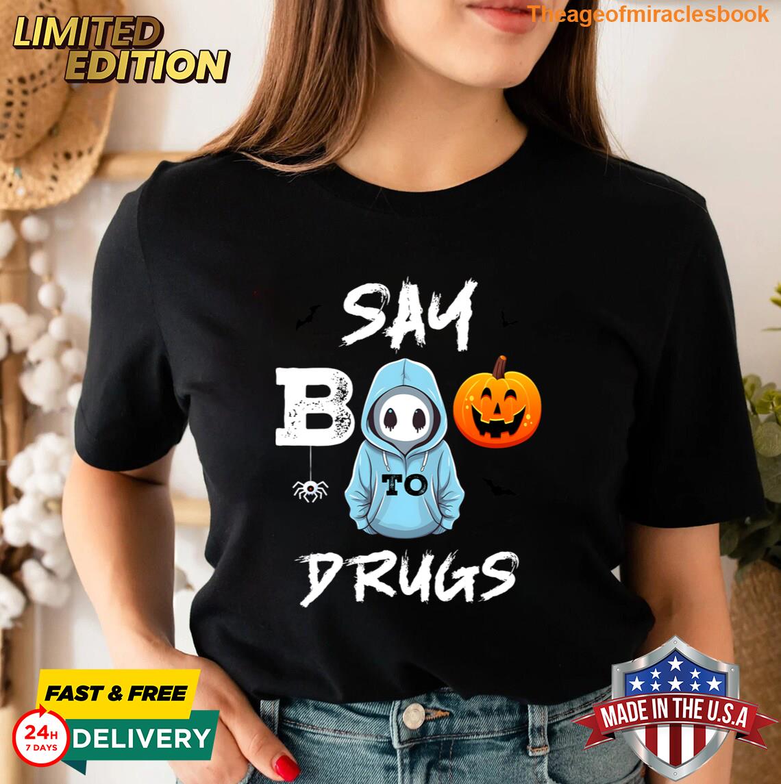 Say Boo To Drugs Funny Halloween Red Ribbon Week Awareness T-shirt