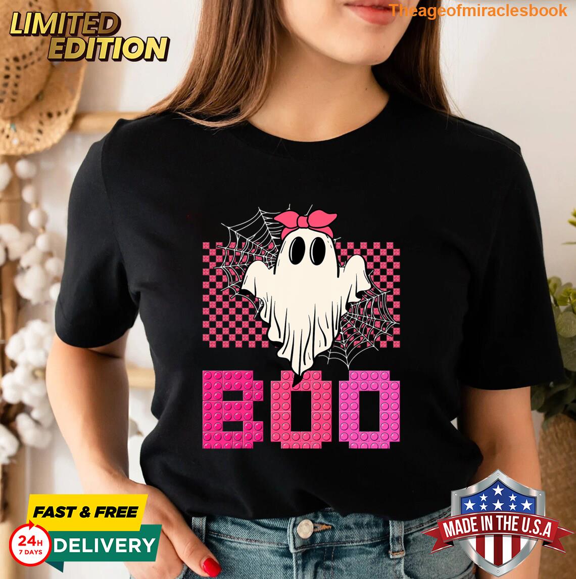 Master Builder Boo Ghost Halloween Girl Kids Block Building T-shirt