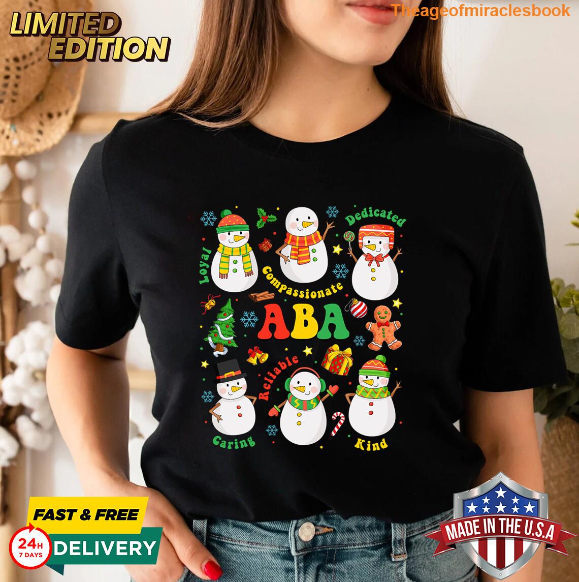 Applied Behavior Analysis Aba Merry Christmas Cute Snowman T-shirt