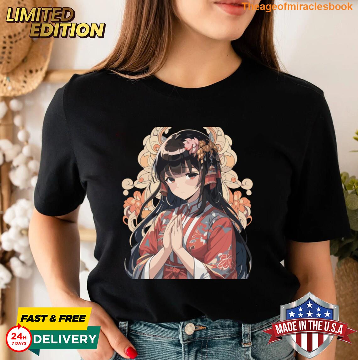Cute Anime Shrine Maiden Design T-shirt