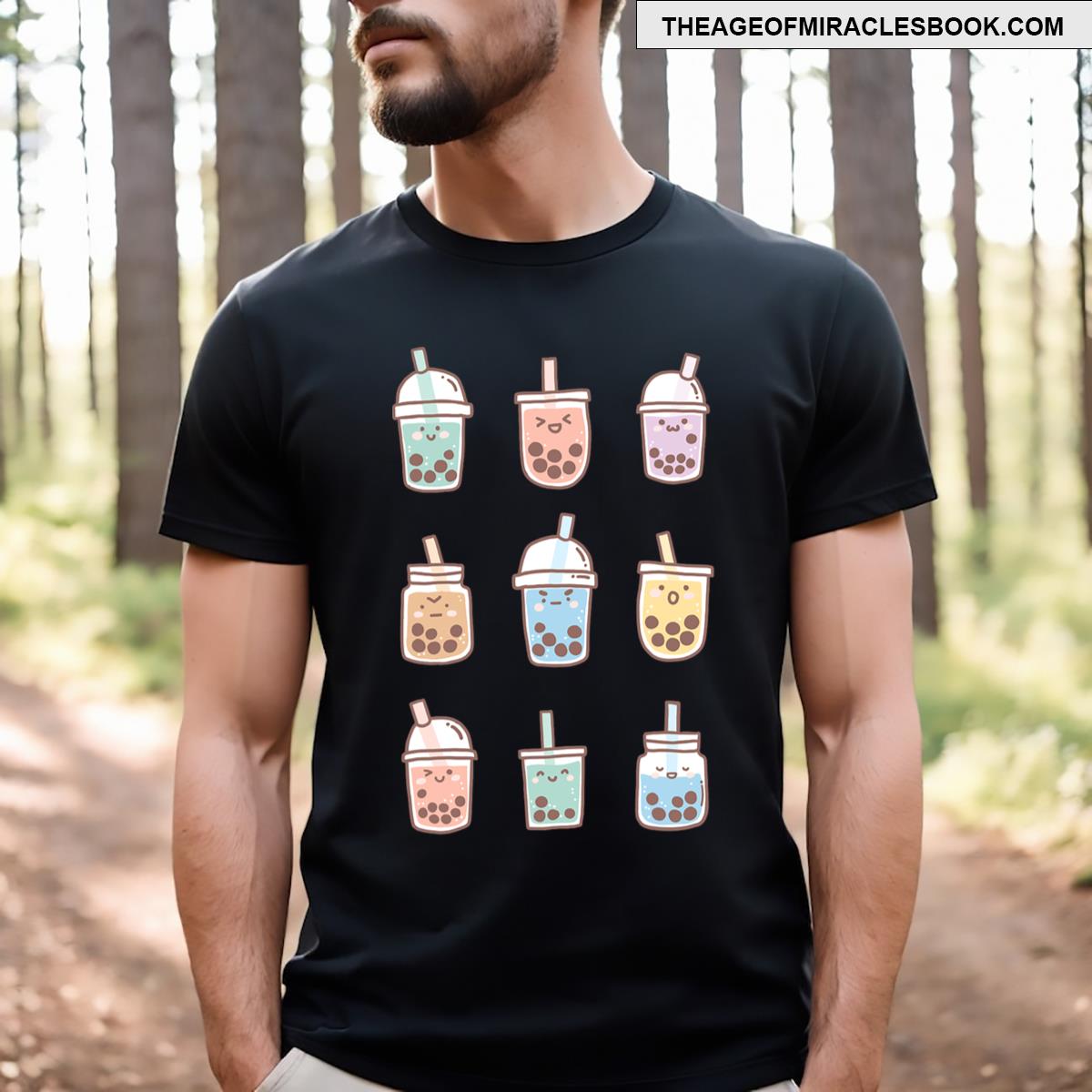 Cute Kawaii Boba Anime Bubble Tea Pastel T-shirt