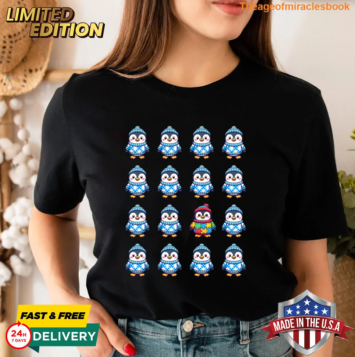 Autism Awareness Puzzle Penguin Party Pattern T-shirt