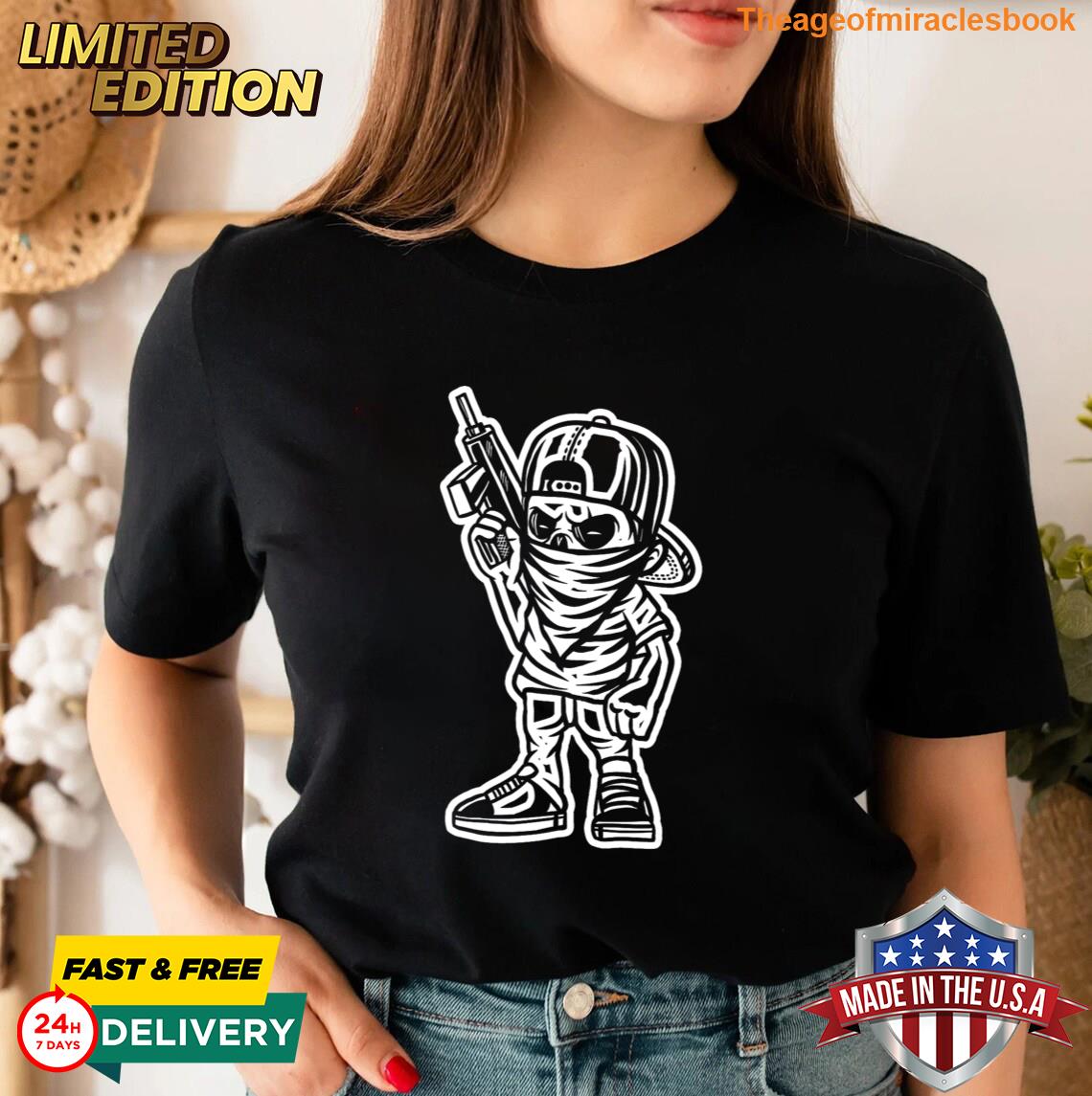 Funny Cartoon Character Badass With A Gun Gangster Chicano T-shirt