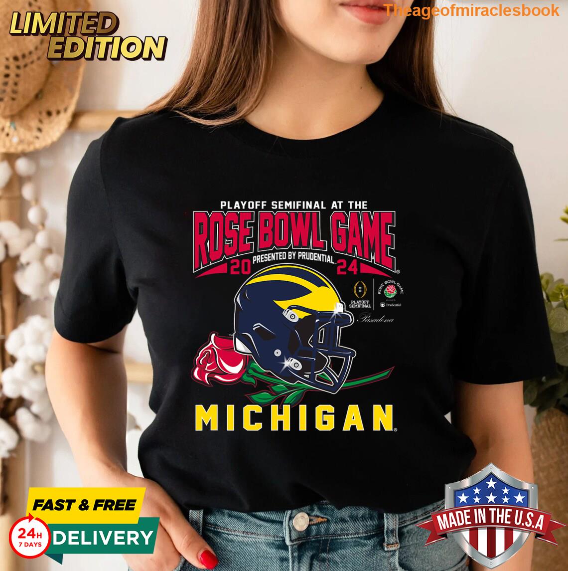 Michigan Wolverines Rose Bowl 2024 Cfp Semi Football Arched T-shirt
