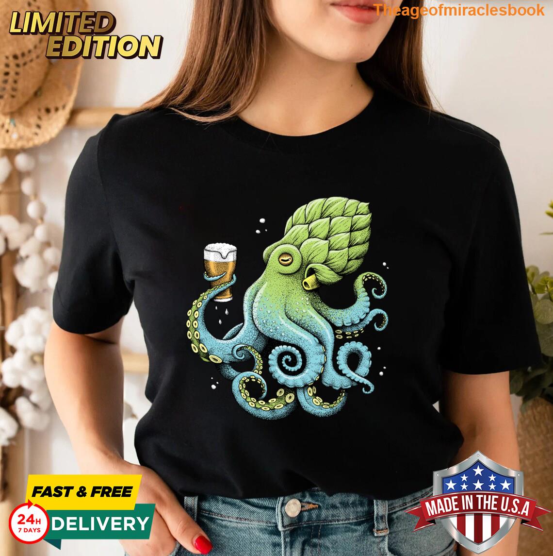 Hoptopus Octopus Drinking Beer T-shirt