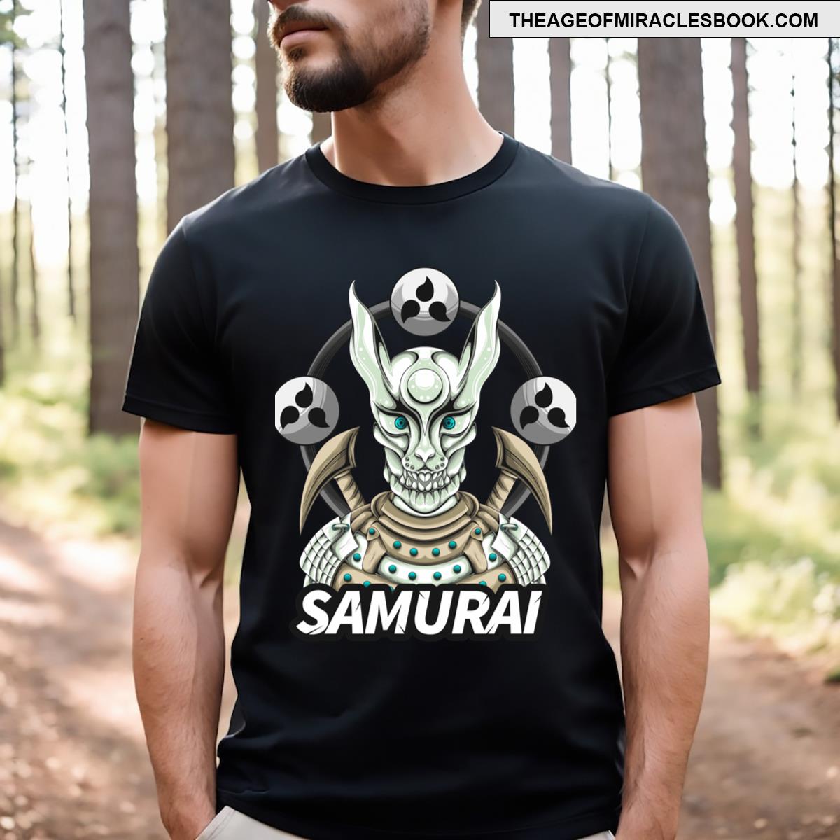 Samurai God Cyborg Cartoon Illustration T-shirt
