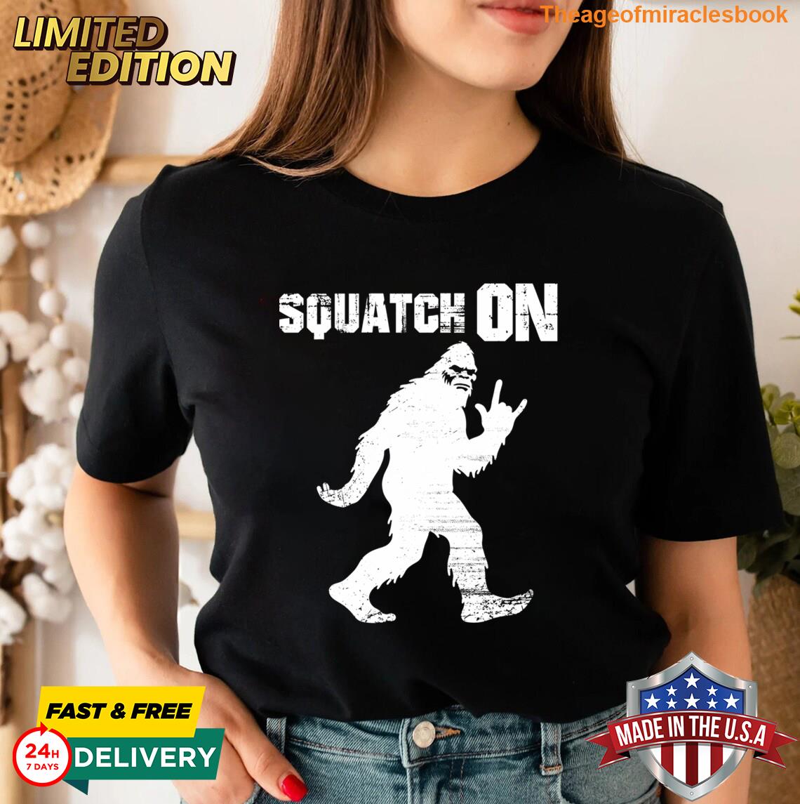 Squatch On Minimal - Rock On Sasquatch Funny Bigfoot T-shirt