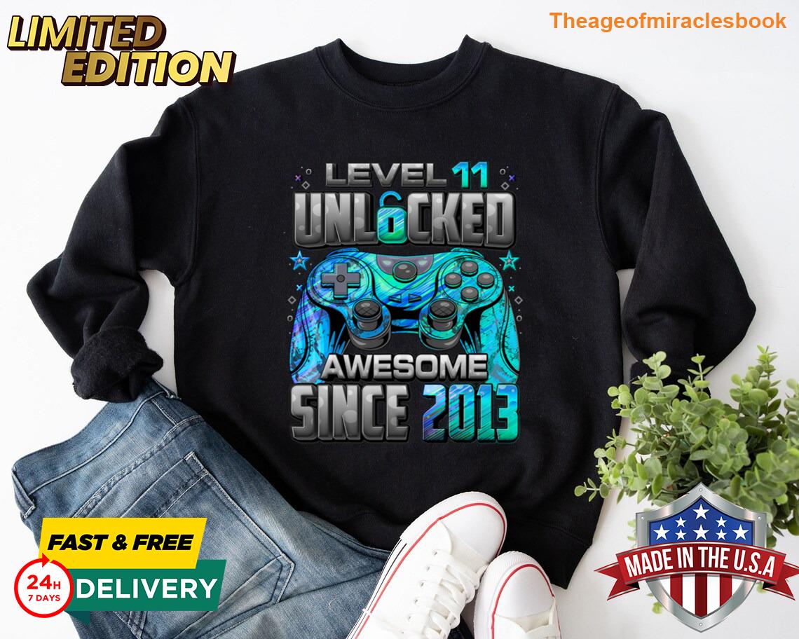 Level 11 Unlocked Awesome Since 2013 11th Birthday Gaming T-shirt
