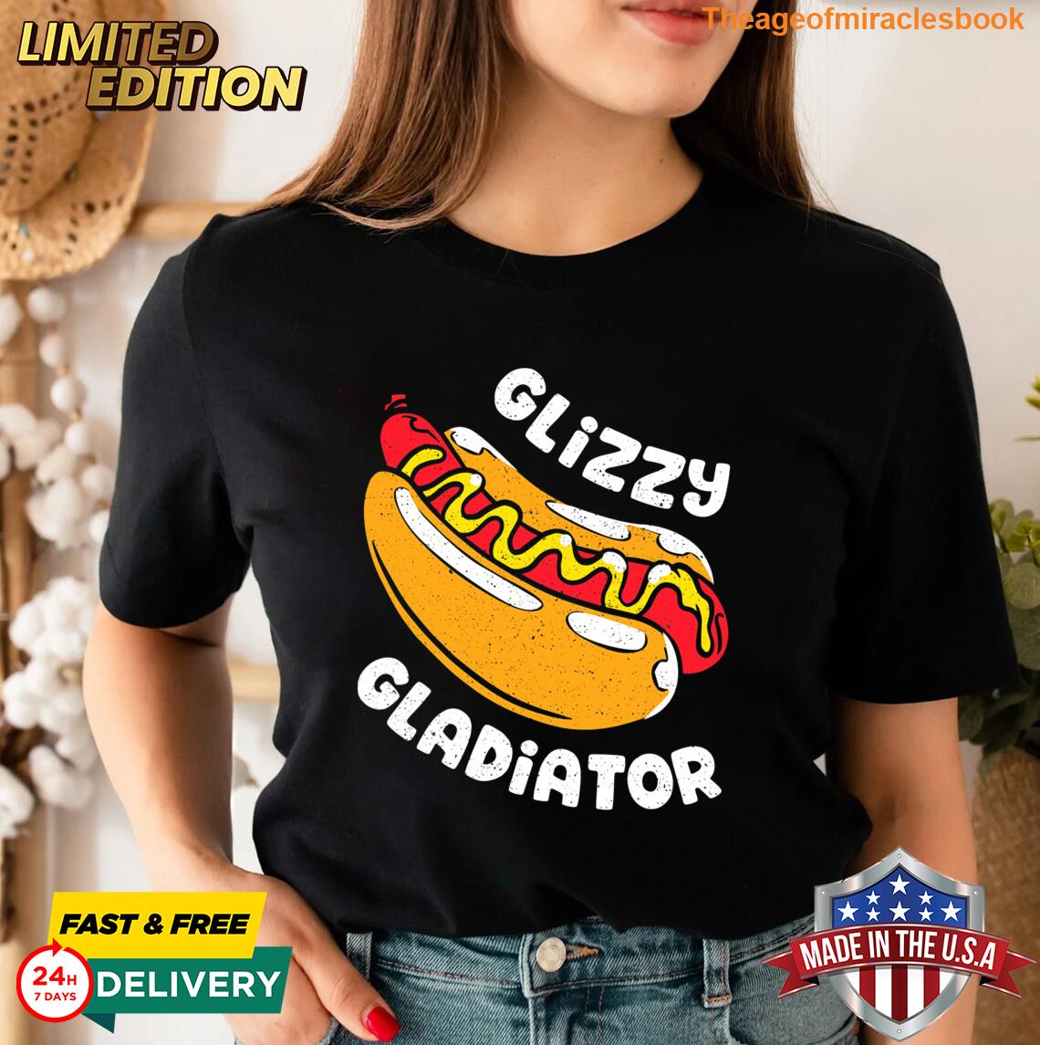 Glizzy Gladiator Hot Dog Pun Meme Gobble Hotdog Gobbler T-shirt