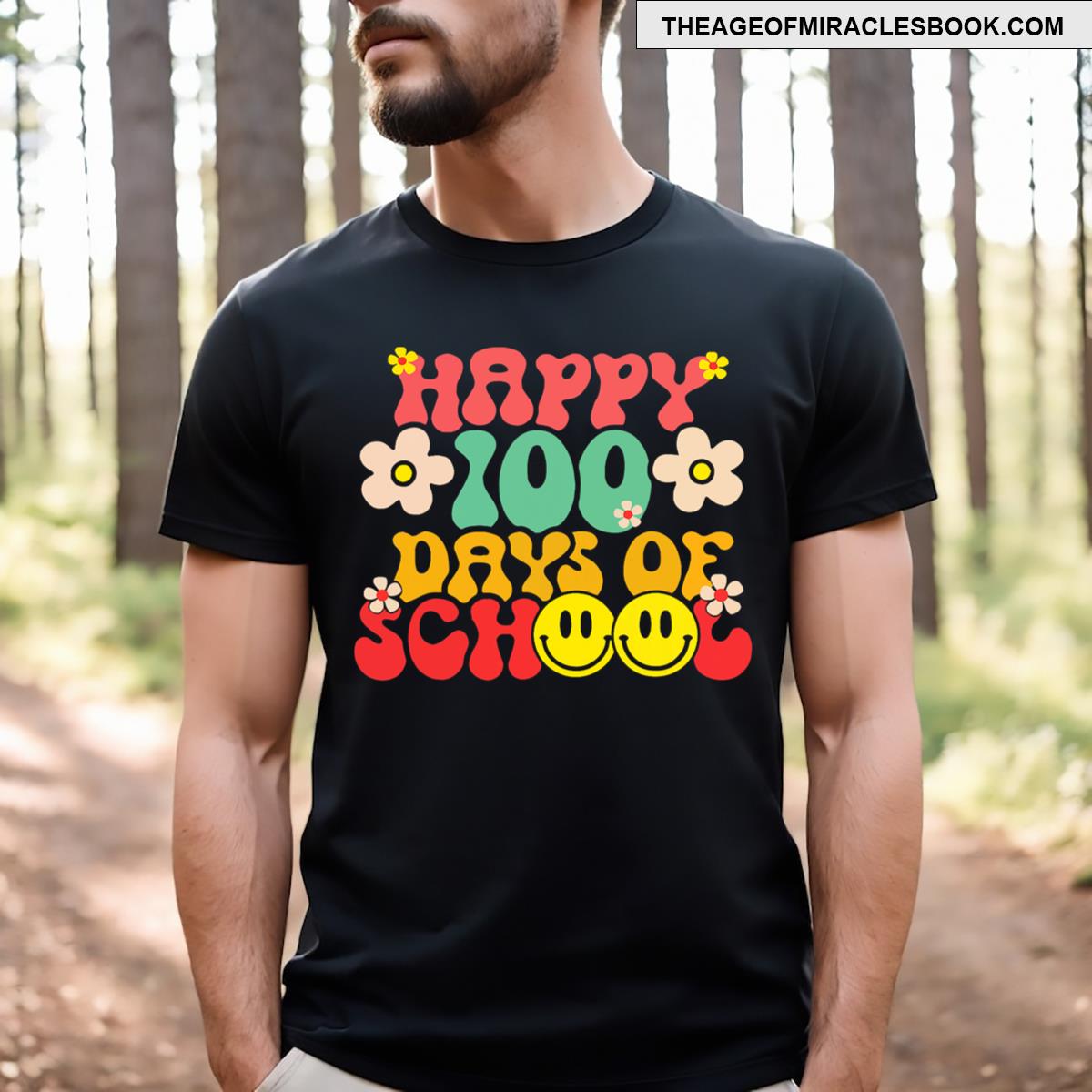 Happy 100th Day Of School Teacher Kids Retro Groovy 100 Days T-shirt