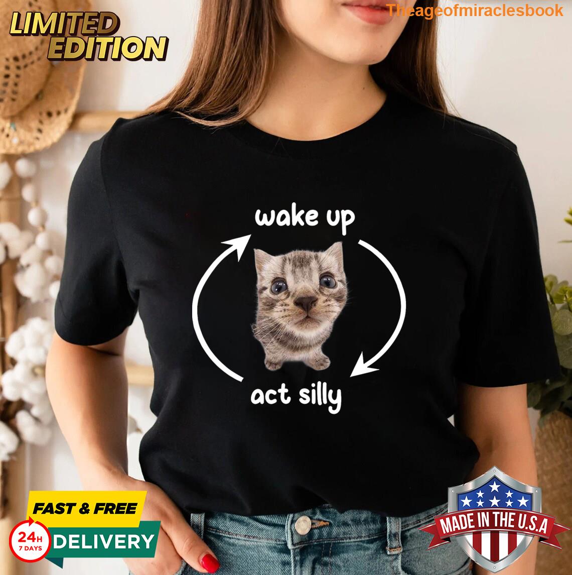 Wake Up Act Silly Cat Wake Up Act Silly Cat Kids Men T-shirt