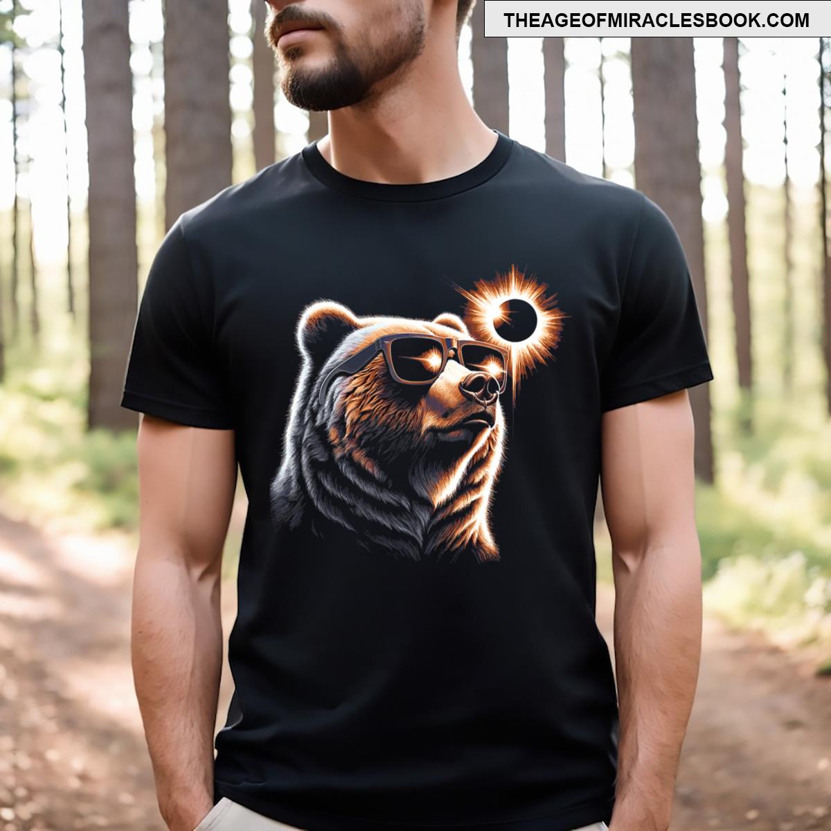 2024 Total Solar Eclipse Grizzly Bear Wearing Glasses T-shirt