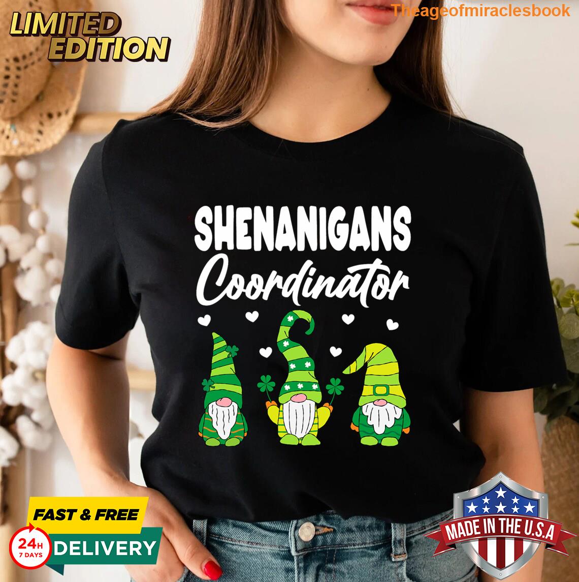Shenanigans Coordinator Shamrock St Patricks Day Gnomes Cute T-shirt