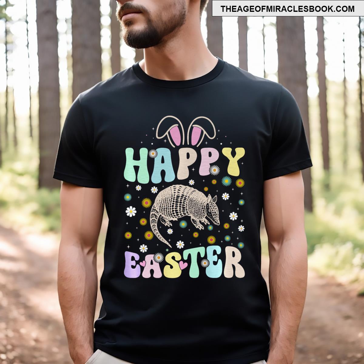 Happy Easter Day Bunny Ears Groovy Easter Armadillo T-shirt