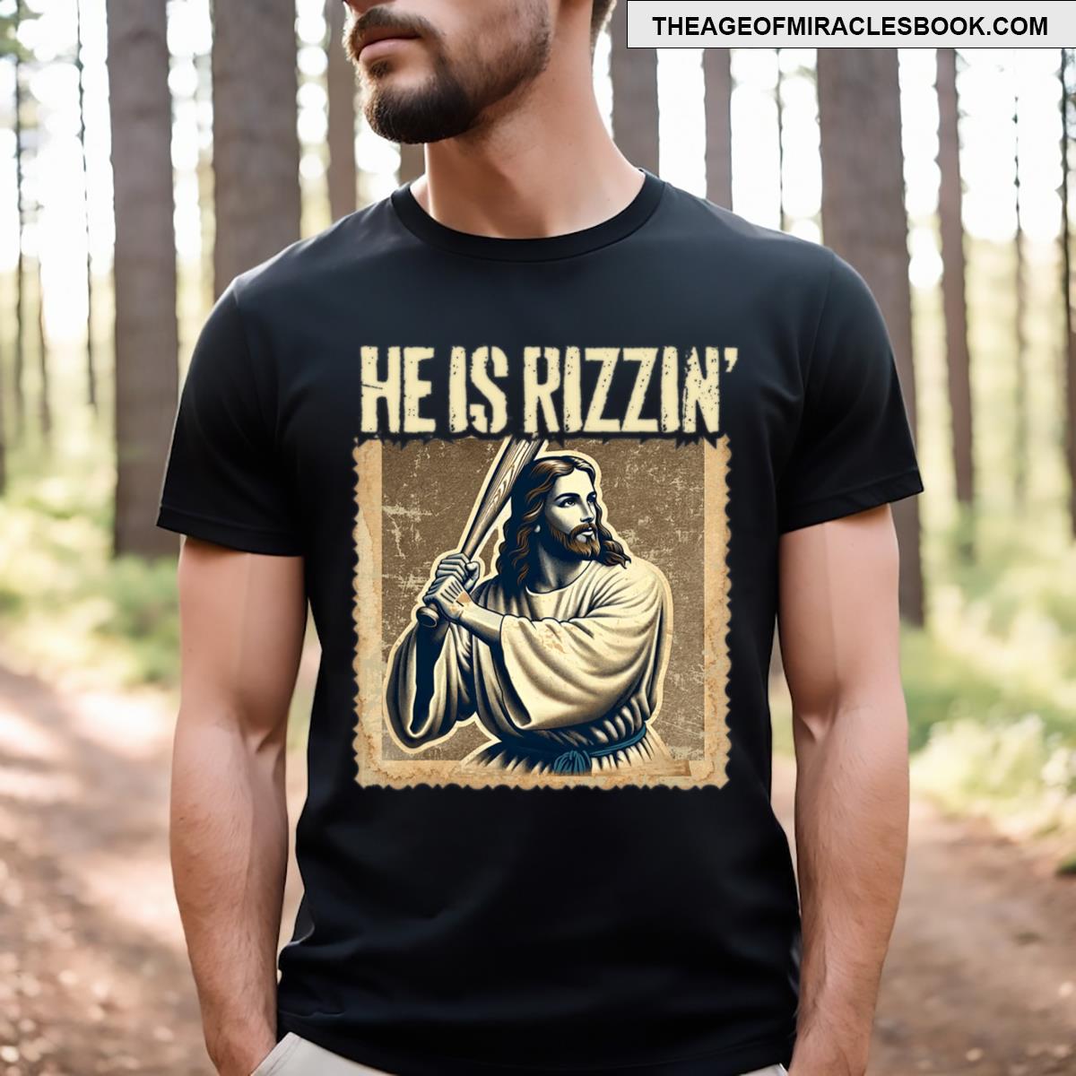 He Is Rizzin Jesus Playing Baseball Funny Sports Rizz T-shirt