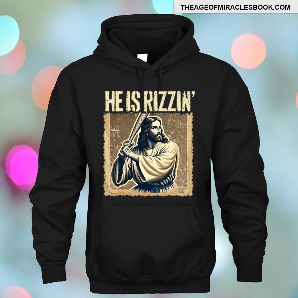 He Is Rizzin Jesus Playing Baseball Funny Sports Rizz T-shirt