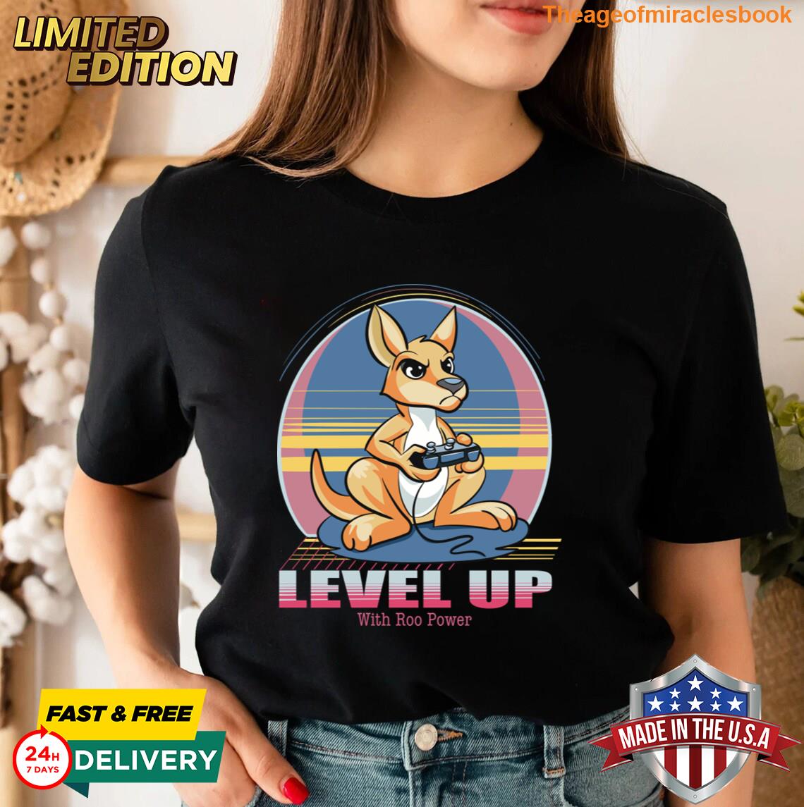 Level Up With Roo Power Gamer Kangeroo T-shirt