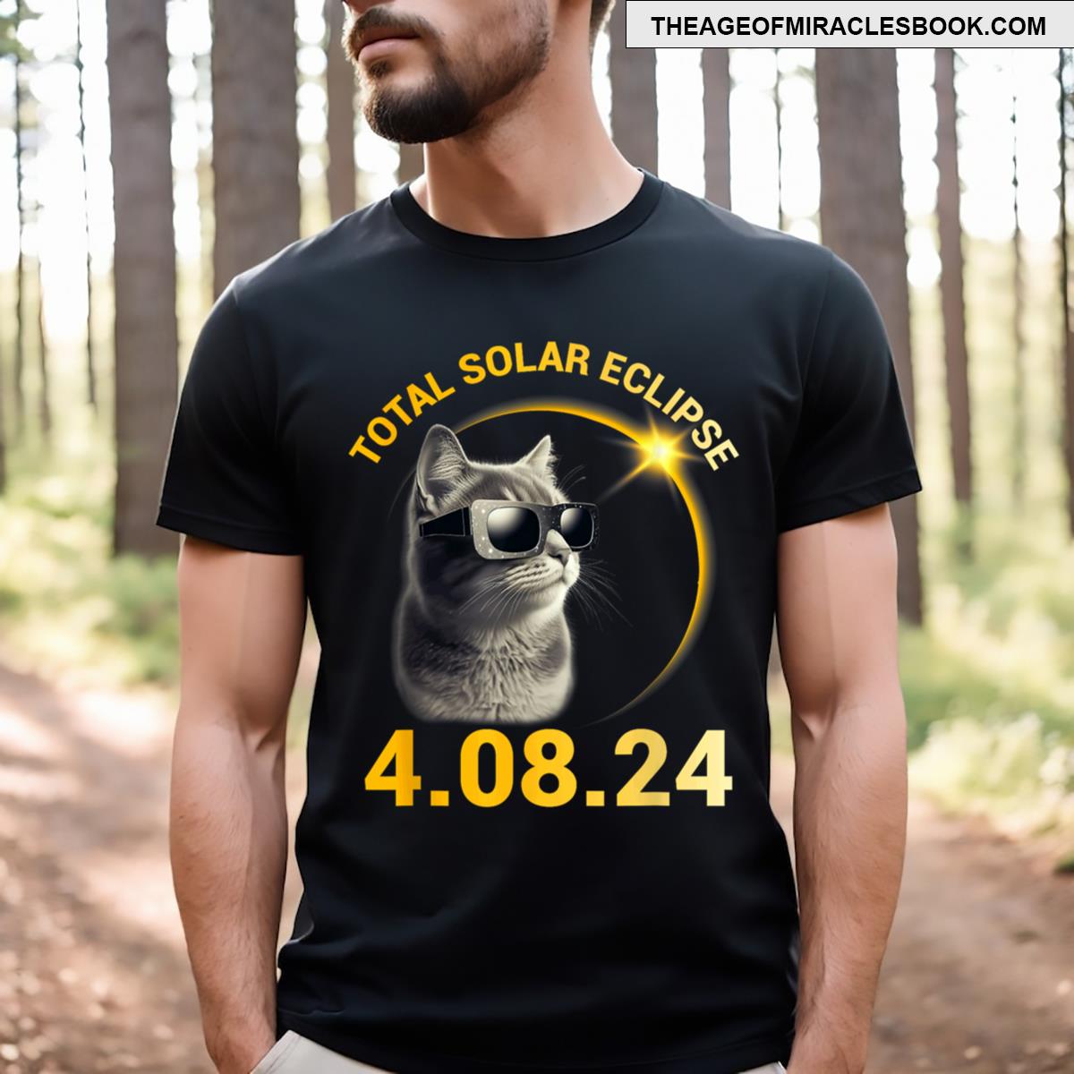 Funny Cat Wearing Solar Eclipse Glasses Total Solar Eclipse Cat Selfie Humor Tee Apri T-shirt