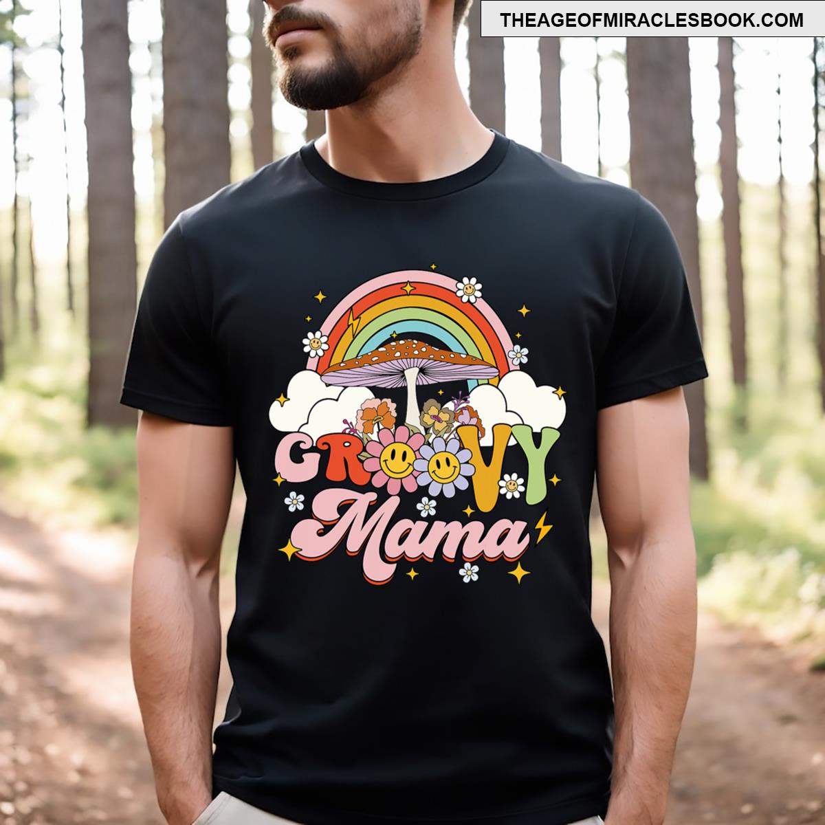 Rainbow Groovy Mama Cute Design Mom Birthday Party T-shirt