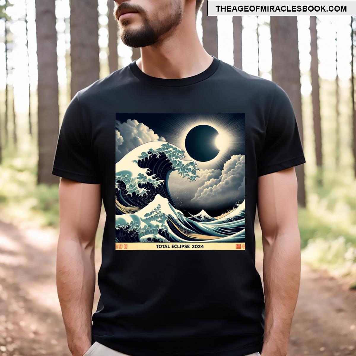 Solar Eclipse Japanese Waves Art Mens Eclipse 2024 T-shirt
