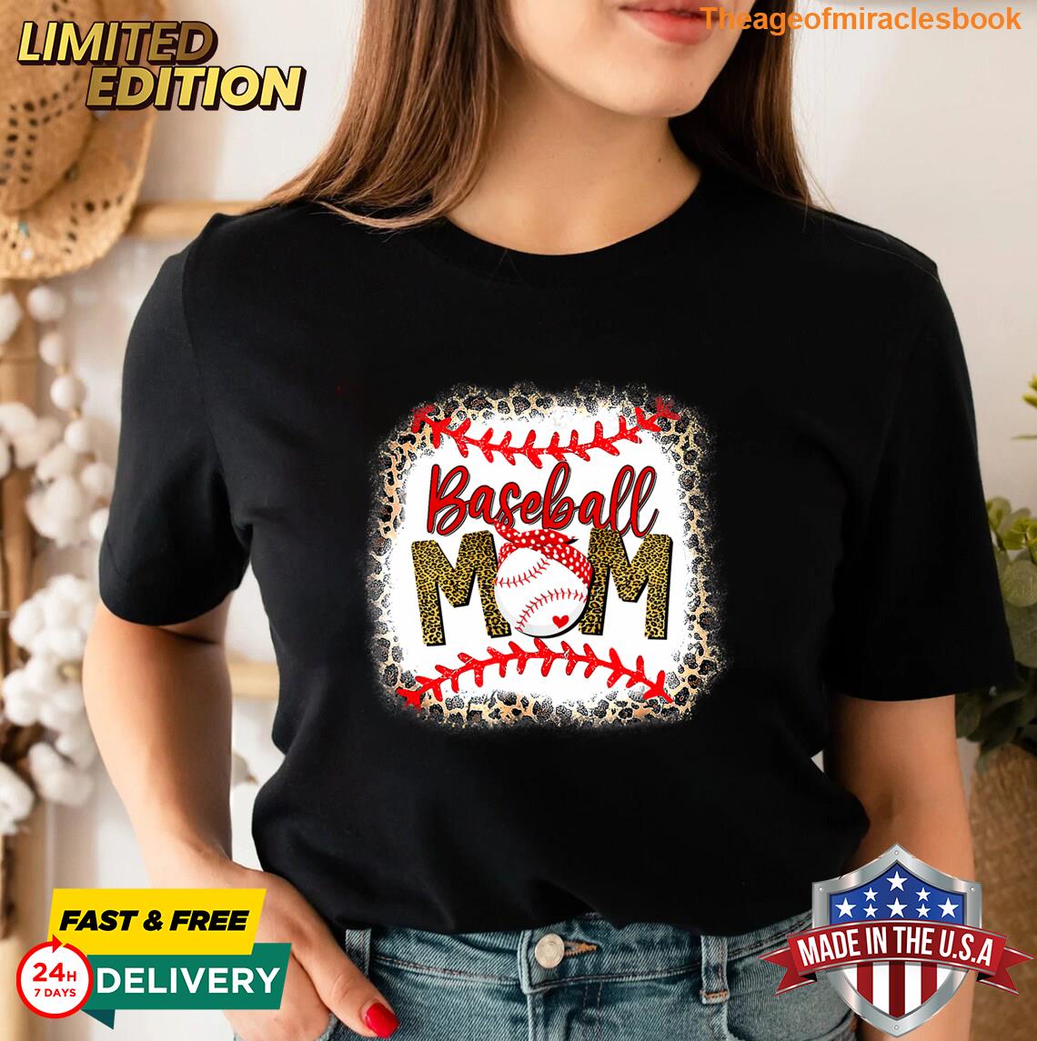 Bleached Leopard Tee Ball Mom Mothers Day Softball Mom T Shirt