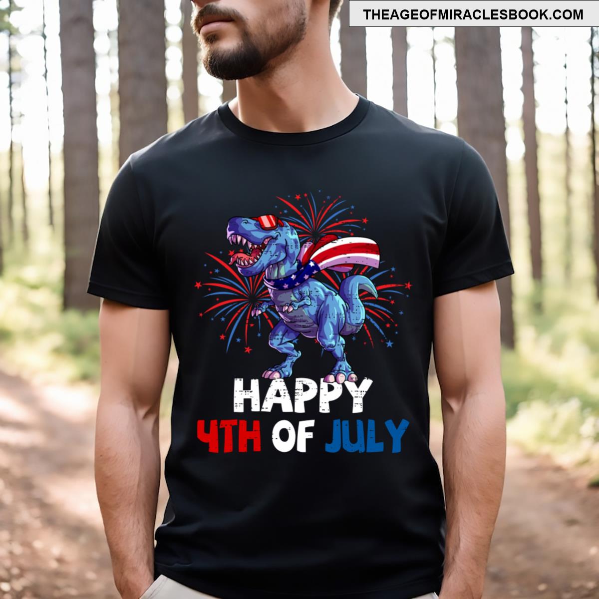 Kids Happy 4th Of July Boys Toddler Trex Dinosaur American Dino T-shirt