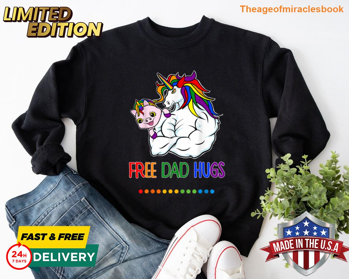 Free Dad Hugs Lgbtq Gay Pride Freedom Flag Muscles Unicorn T-shirt