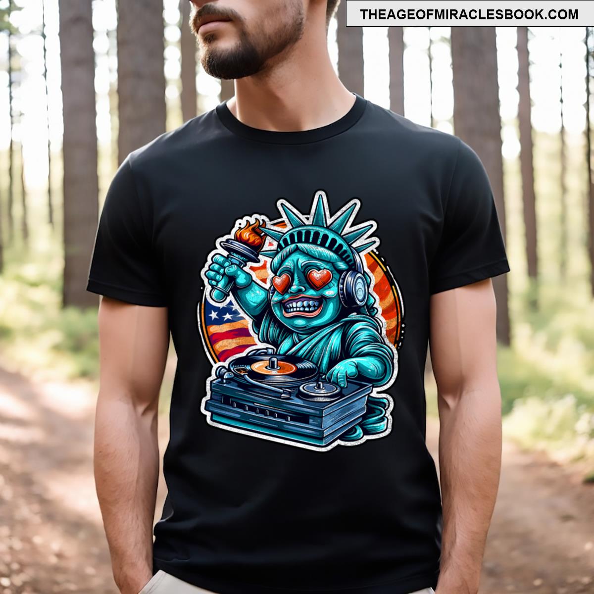 American Statue Of Liberty Dj Funny Graphic T-shirt
