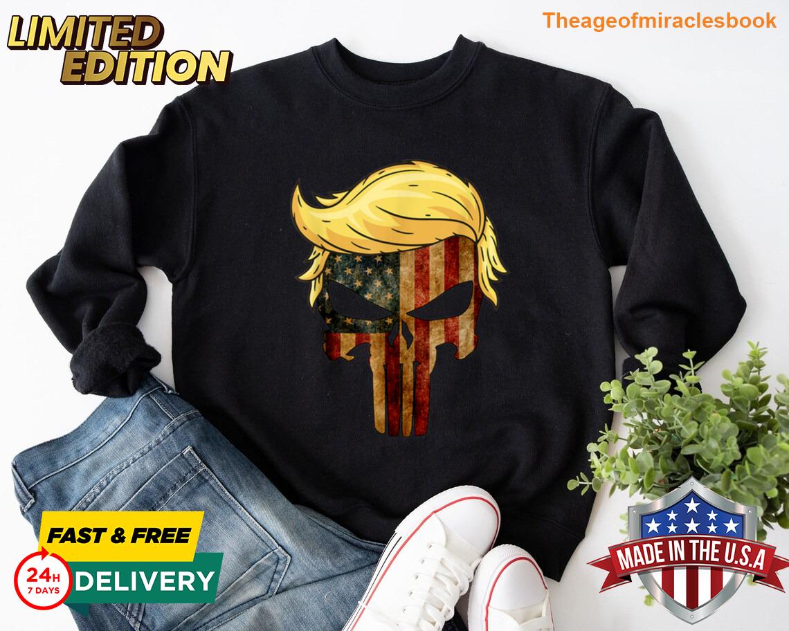 Skull With Iconic Trump Hair President Flag America Essential T-shirt
