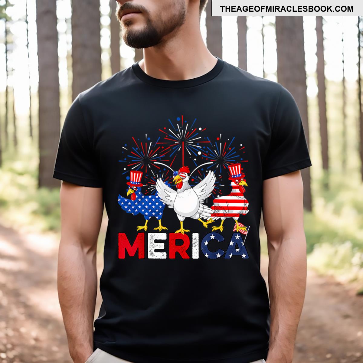 Cute Red White Blue Chicken American Flag Farmer 4th Of July T-shirt