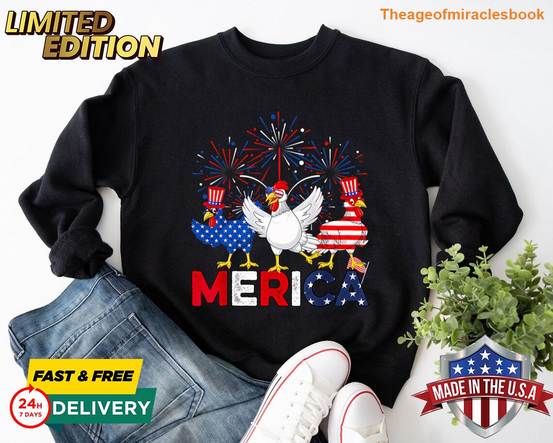 Cute Red White Blue Chicken American Flag Farmer 4th Of July T-shirt