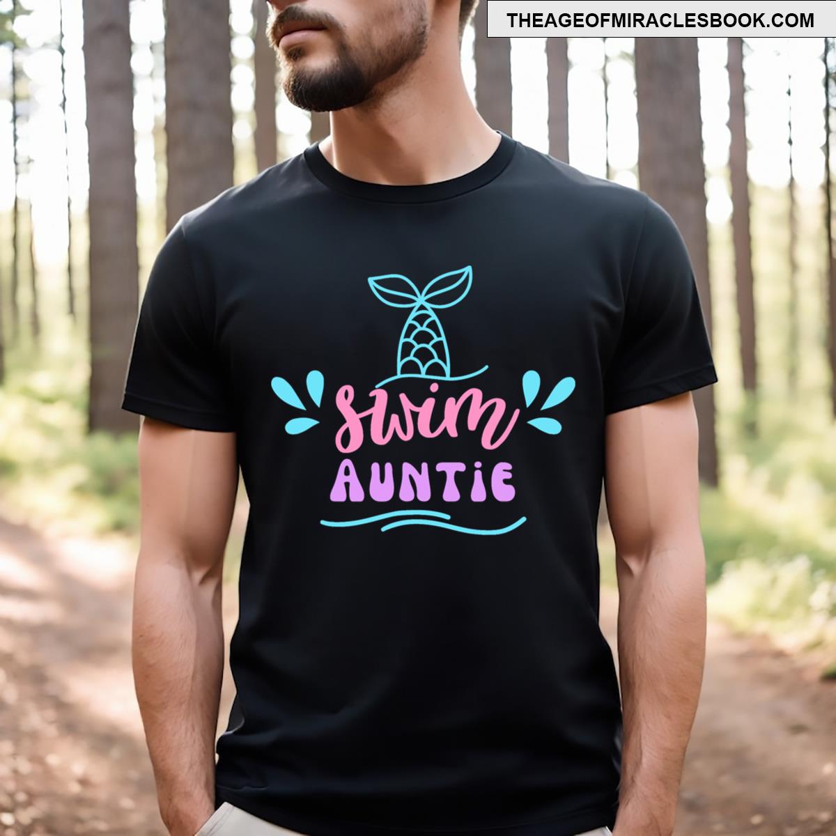 Swim Auntie Retro Mermaid Cute Swim Team Aunt Groovy T-shirt