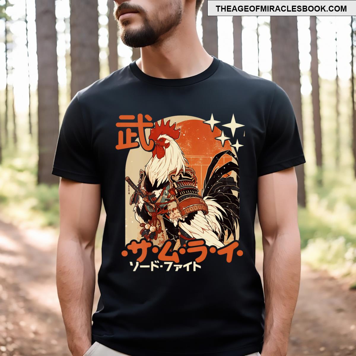 Womens Samurai Chicken Artwork Japanese Neko Samurai Rooster V Neck T-shirt