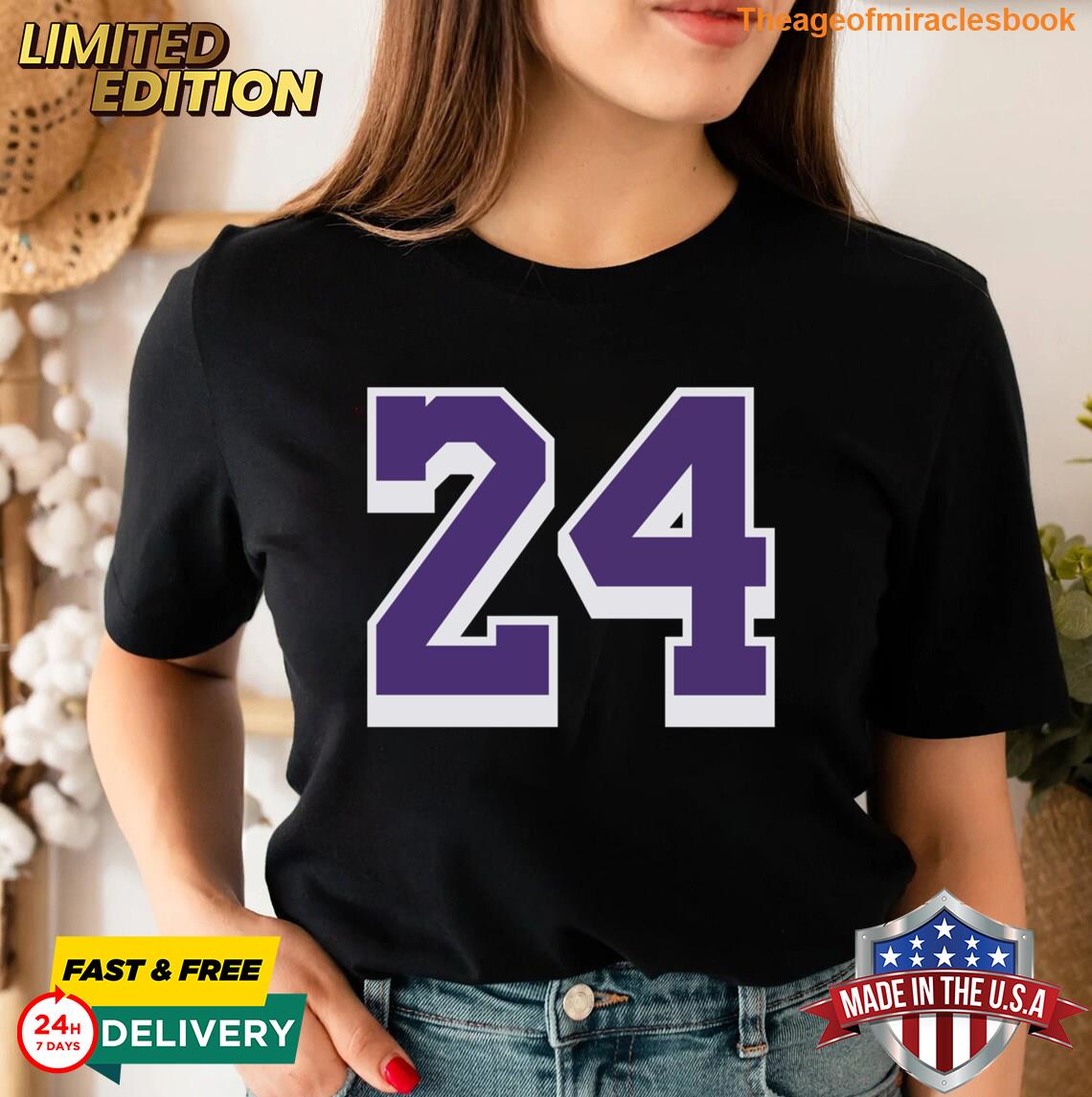 Number 24 Bold Sports Jersey Design T-shirt