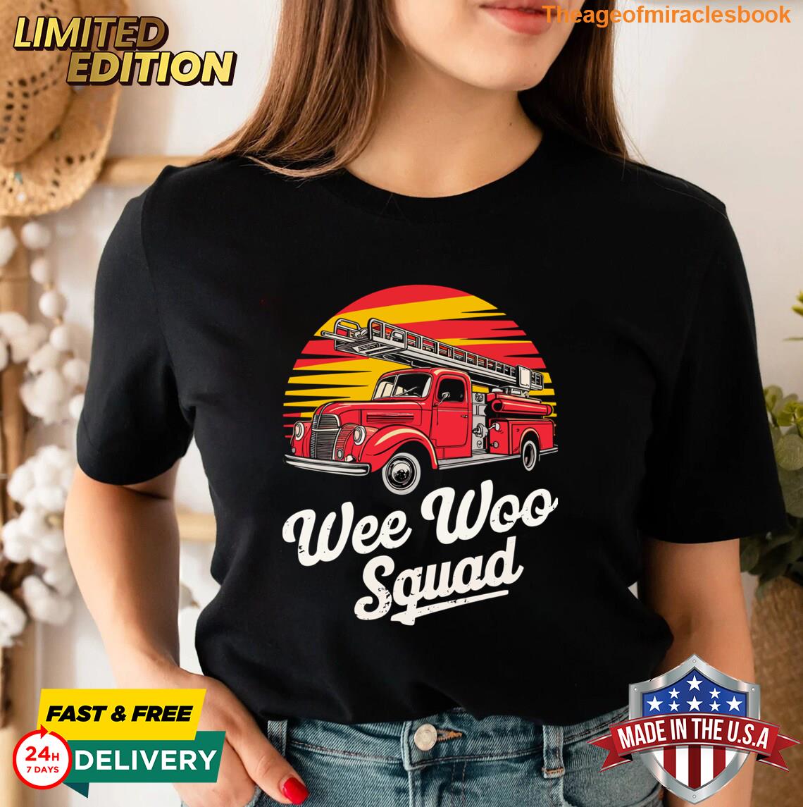 Vintage Wee Woo Squad Fire Truck Firefighter Emergency T-shirt