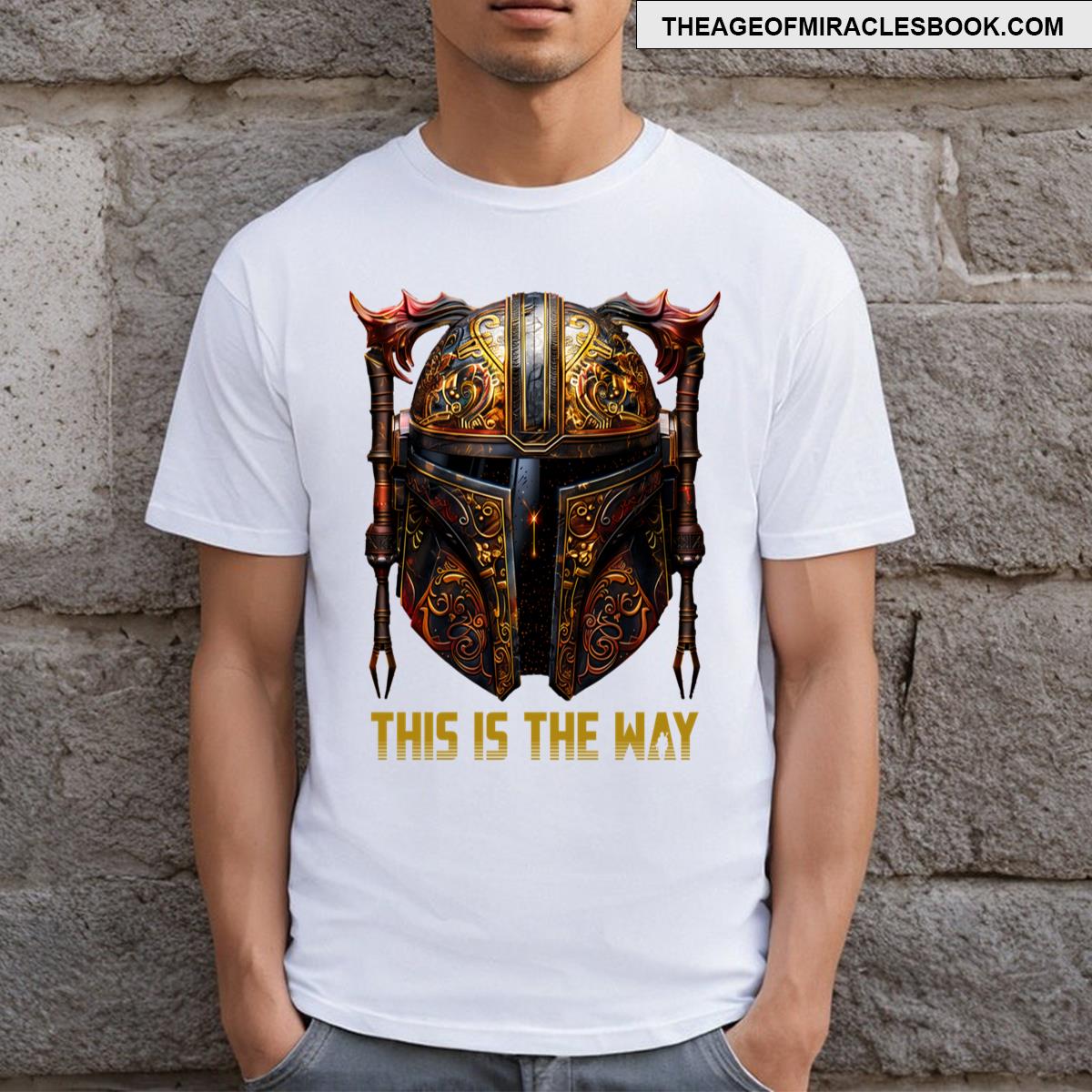 Renaissance Boba Fett Helmet Yellow Text T-shirt