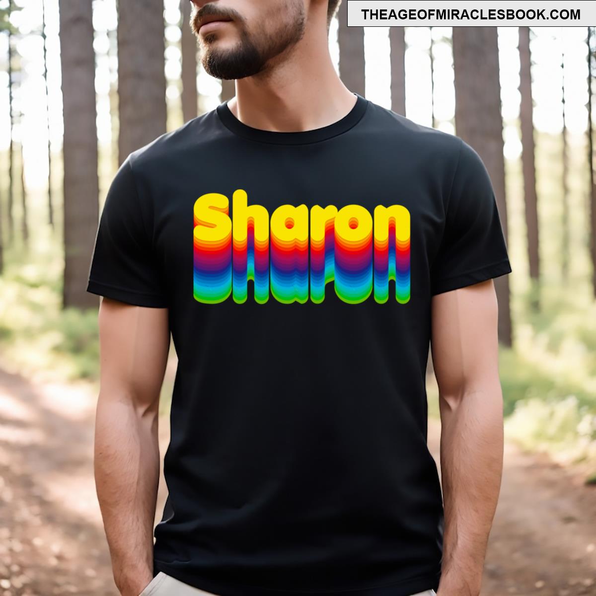 Rainbow Layers Sharon Name Label Black T-shirt