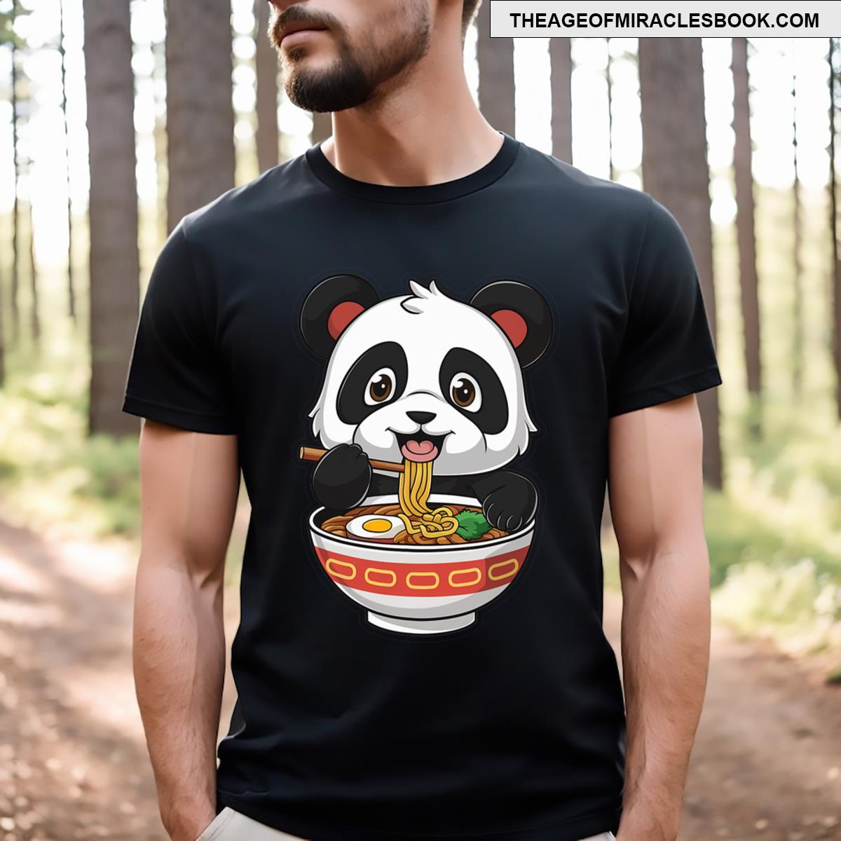 Kawaii Ramen Panda Anime Cute Panda Eating Ramen Life Kids T-shirt