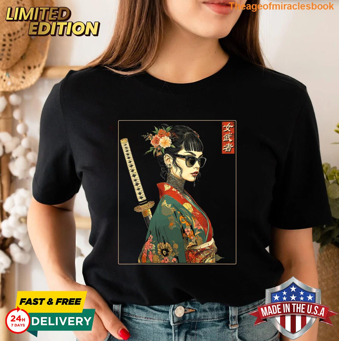 Japanese Gothic Samurai Art Woman With Katana Sword T-shirt