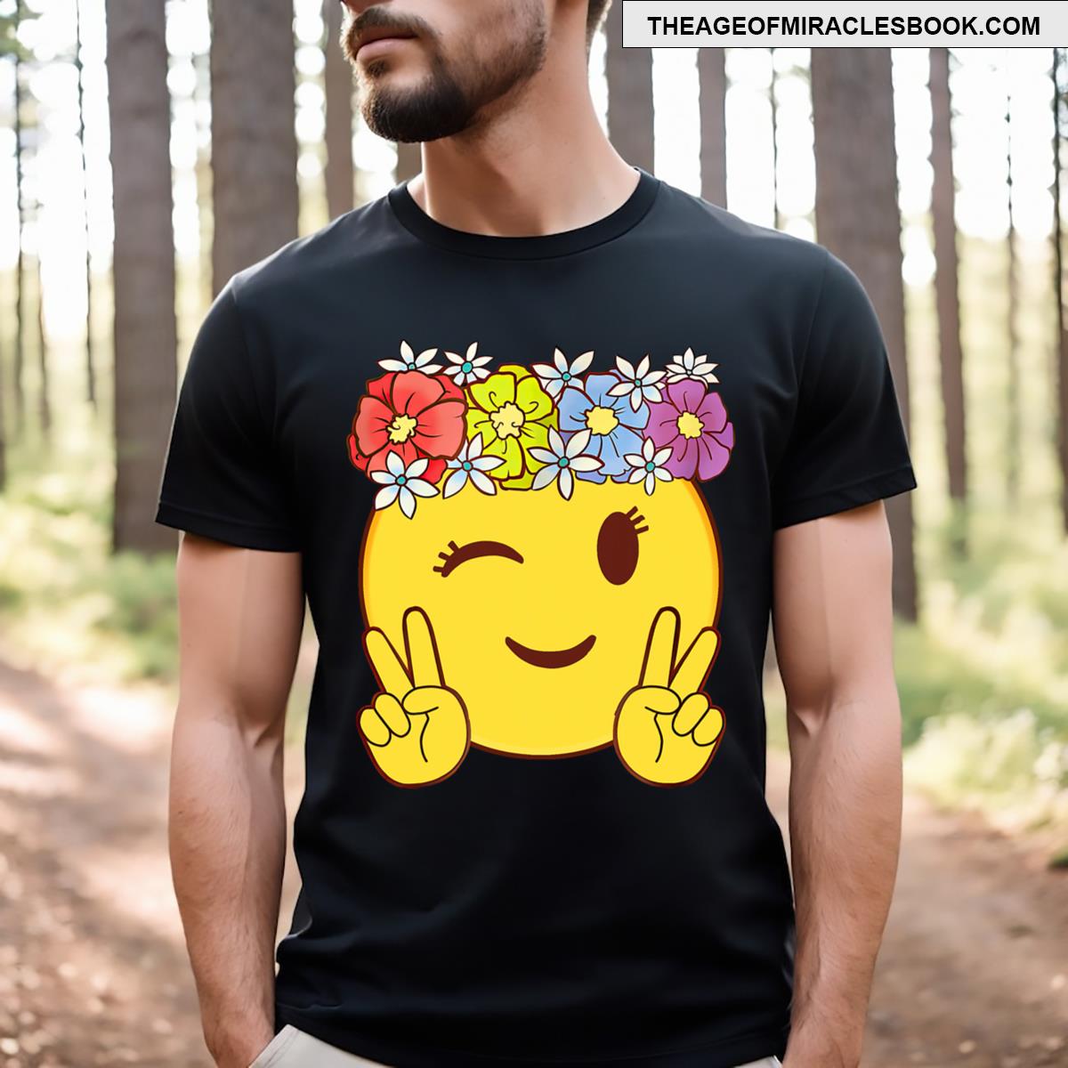 Peace Emoticon Winking Flower Crown T-shirt