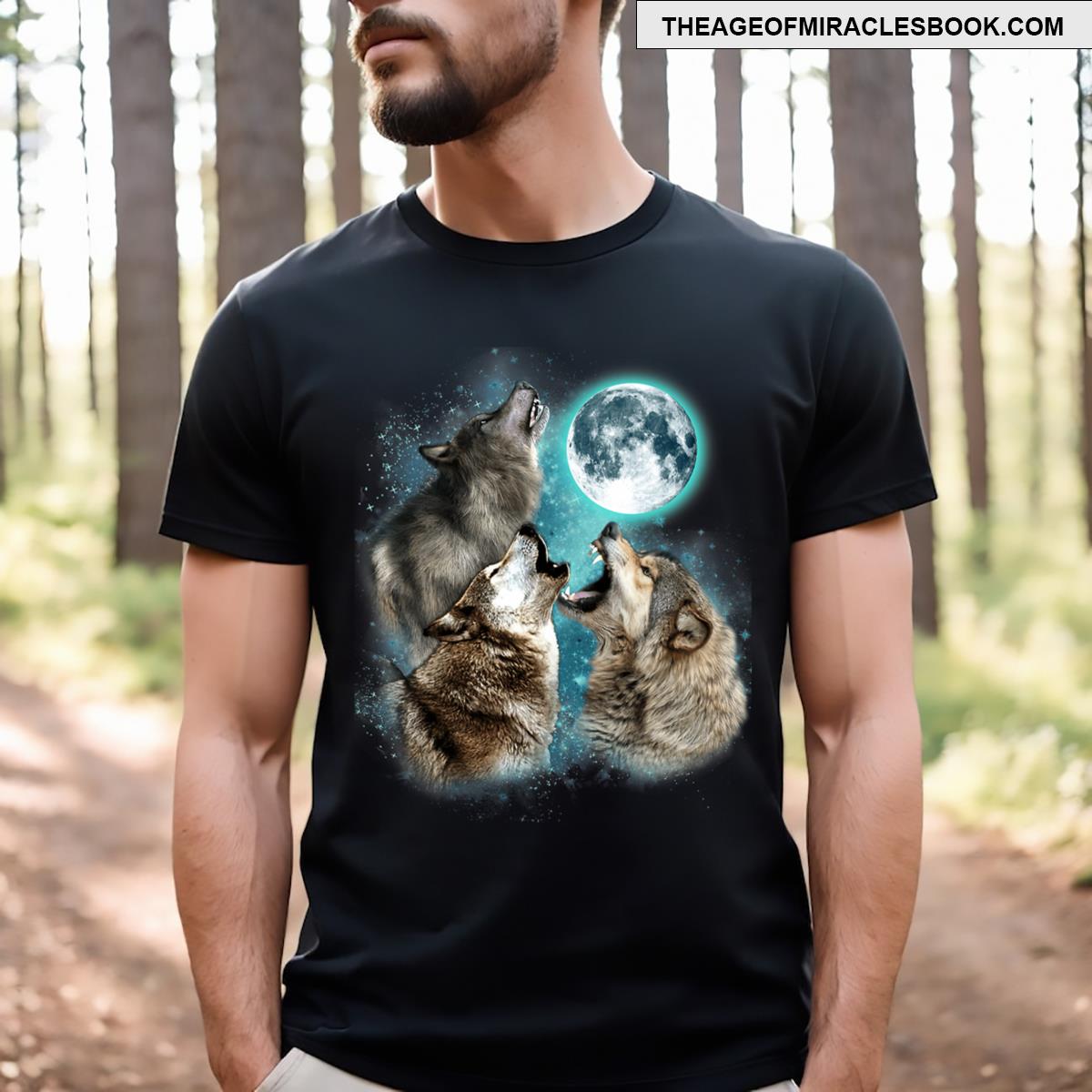 3 Wolf Moon Howling Wolf Head Funny Wolves For Men T-shirt