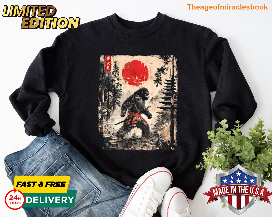 Samurai Bigfoot Japanese Vintage Graphic Ukiyo E Art Funny T-shirt